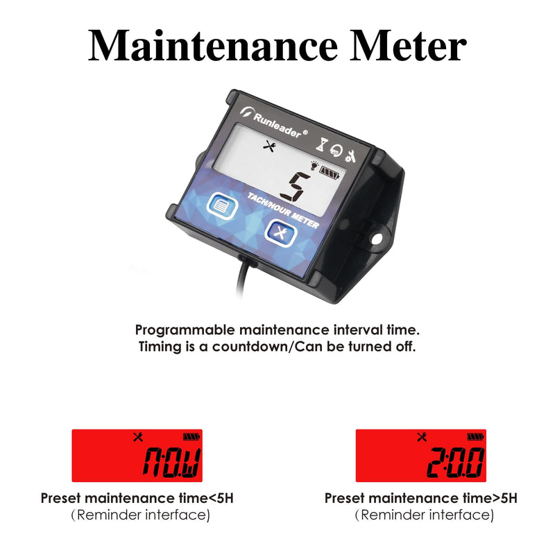 Digital Tach Hour Maintenance Meter with Backlight Built-in Battery Wa ...