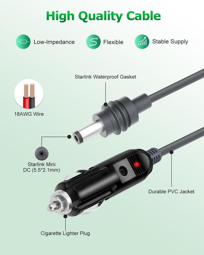 Starlink Mini DC Power Cable Cigarette Lighter 10FT Starlink Mini Cabl ...