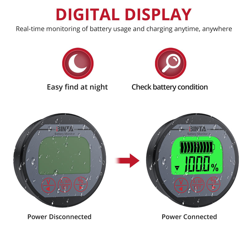 BINTA Voltmeter Ammeter, Voltage Current Meter, Battery Monitor 8-120V ...