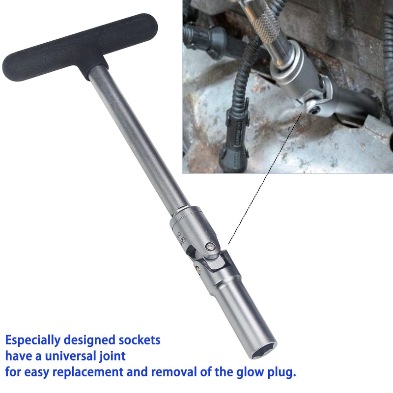 4 Piece Glow Plug Socket Set with 3/8" Dr T-Bar, Glow Plug Sizes (8mm ...