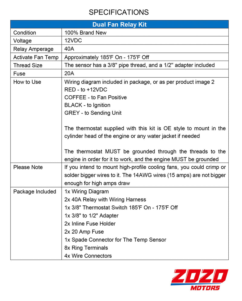 Dual Electric Fan Relay Kit Radiator Electric Fan Thermostat Kit Tempe ...