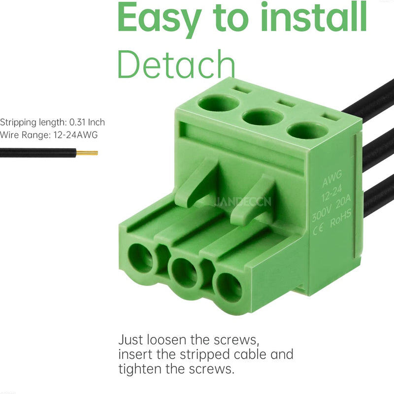 JANDECCN 20Pcs 3 Pin 5.08mm Pitch DIY PCB Mount Screw Terminal Block C ...
