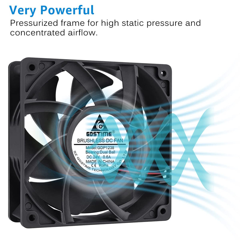 GDSTIME High Airflow 24V 120mm x 120mm x 38mm Dual Ball Bearing 5 Inch ...