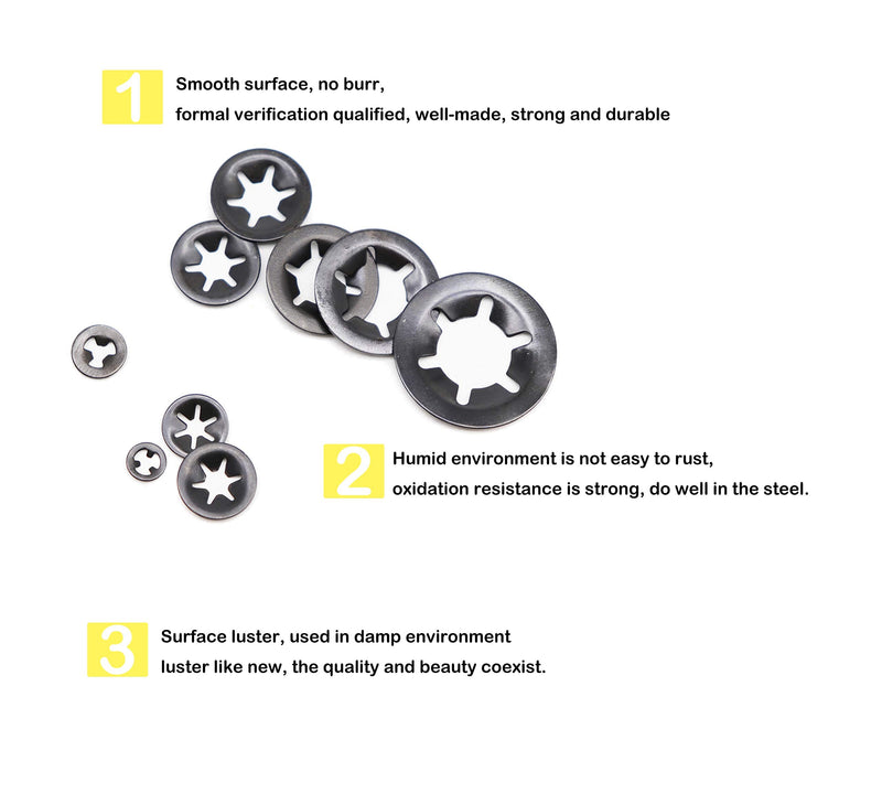 260pcs[9 Sizes] Black Starlock Internal Tooth Lock Washers Assortment ...
