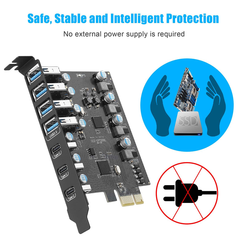 Fanblack 7 Ports PCI-E to USB 3.0 Expansion Card (4 USB A and 3 USB C ...